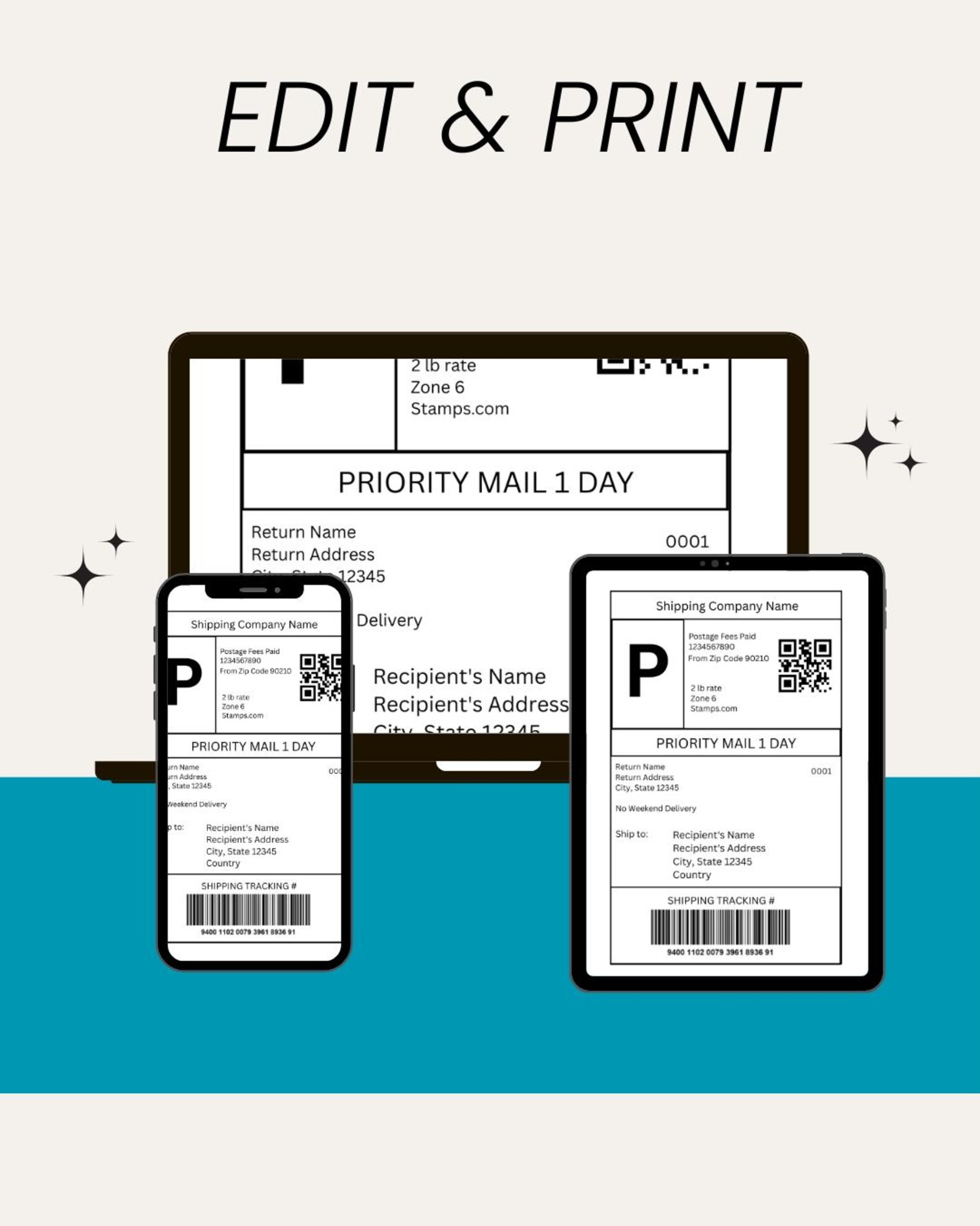 Editable Shipping Label Template 4x6, Canva Word Printable Package ...