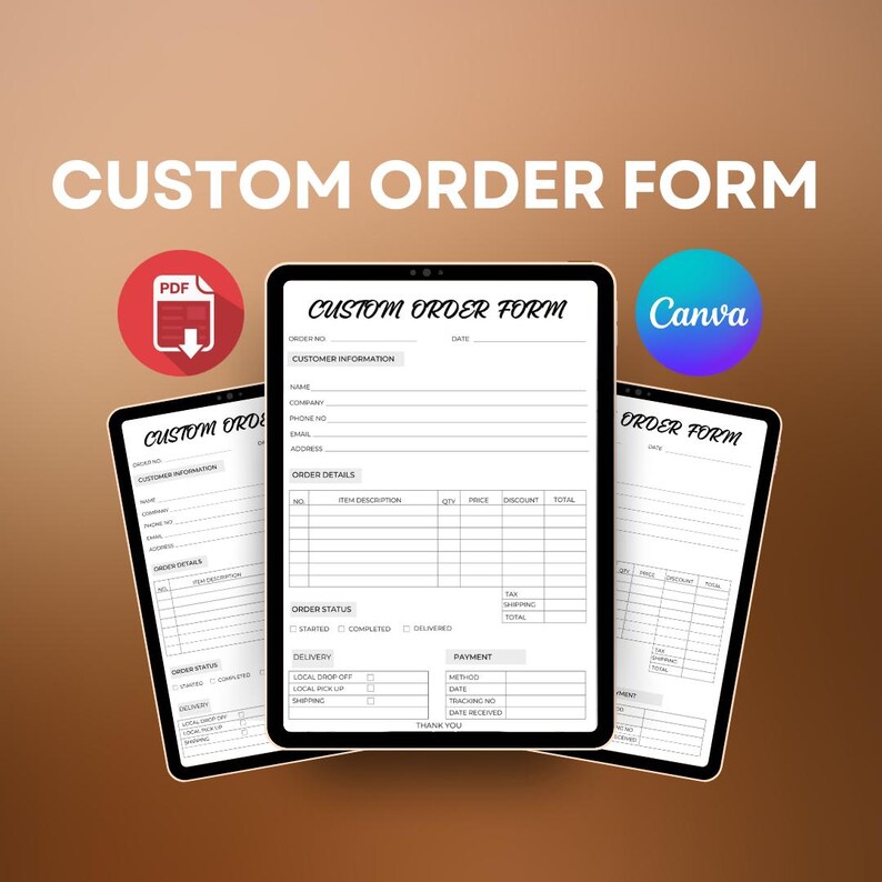 Editable Custom Order Form | Printable Craft Order Sheet for Small ...