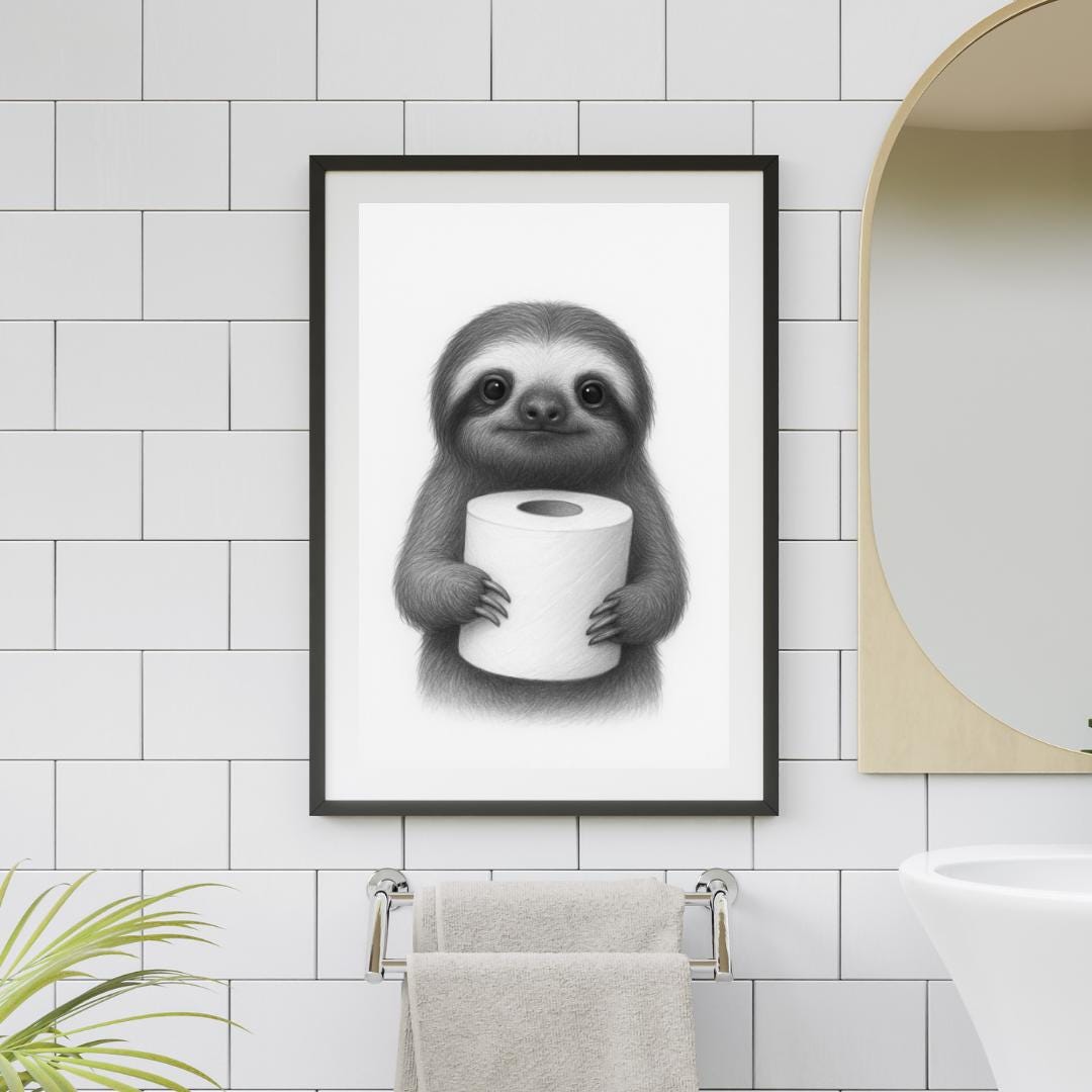 Sloth Bathroom Art Print: Funny Toilet Paper Decor (digital Download ...