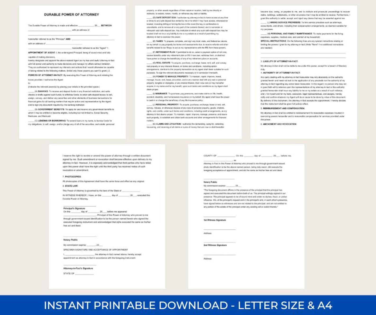 Power of Attorney Template Editable PDF Word, Durable POA Form ...