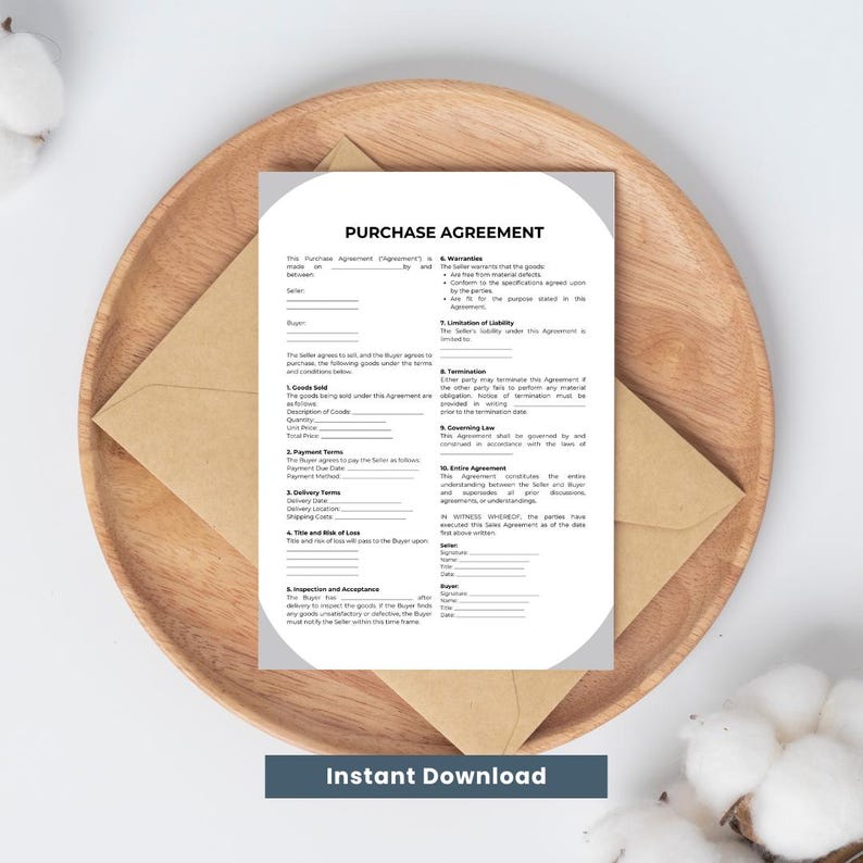 Printable Purchase Agreement Template | Editable Purchase and Sale ...