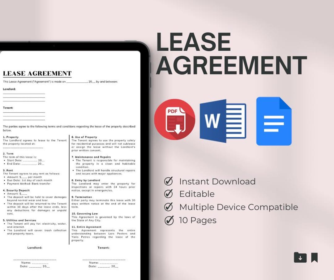 Editable Rental Agreement Template: Landlord Lease Contract (PDF ...