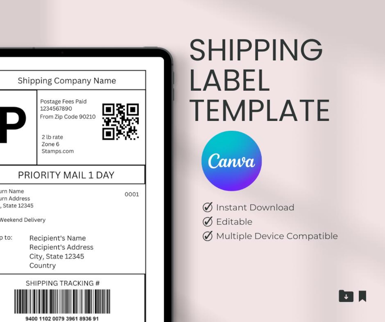 Editable Shipping Label Template 4x6, Canva Word Printable Package ...