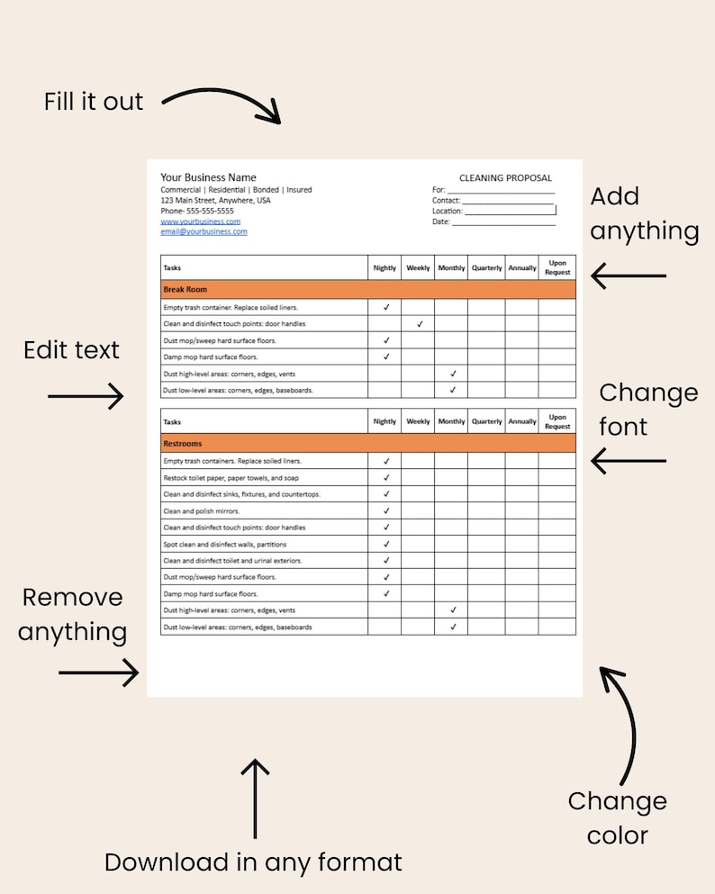 Cleaning Service Proposal Template: Editable MS Word, Google Docs, PDF ...
