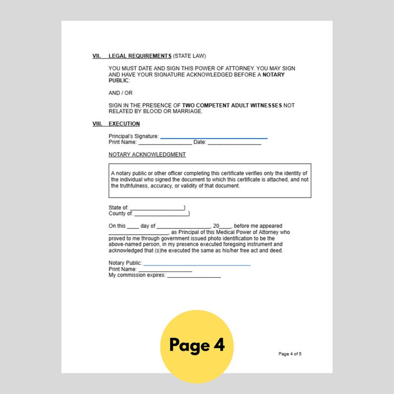 Medical Power of Attorney Template Editable, Healthcare POA Form PDF ...