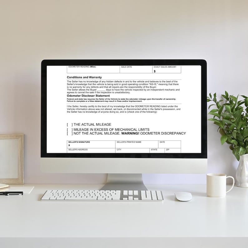 Vehicle Bill of Sale Template, Fillable PDF, Google Doc, WORD - Etsy
