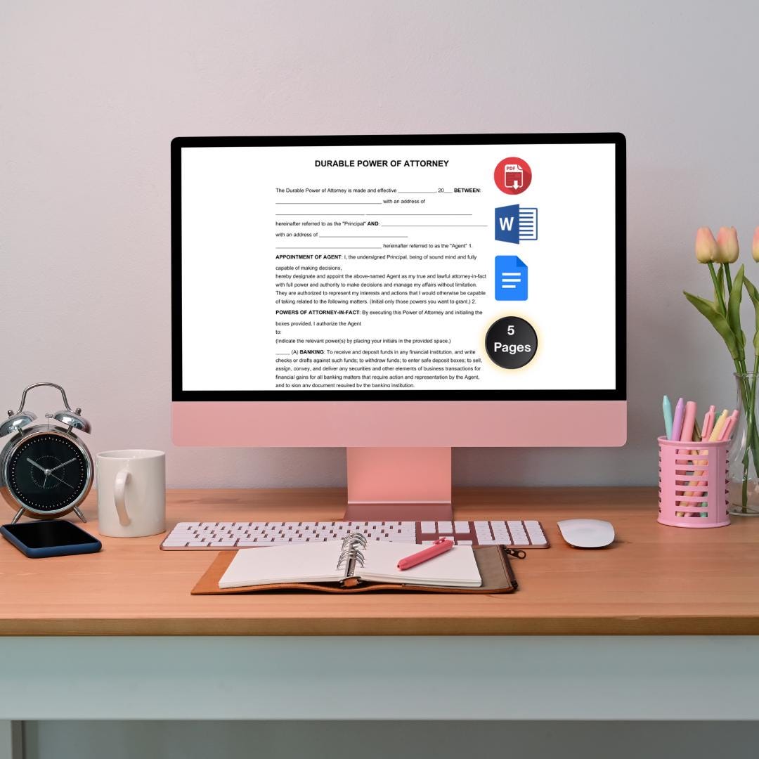 Power of Attorney Template Editable PDF Word, Durable POA Form ...