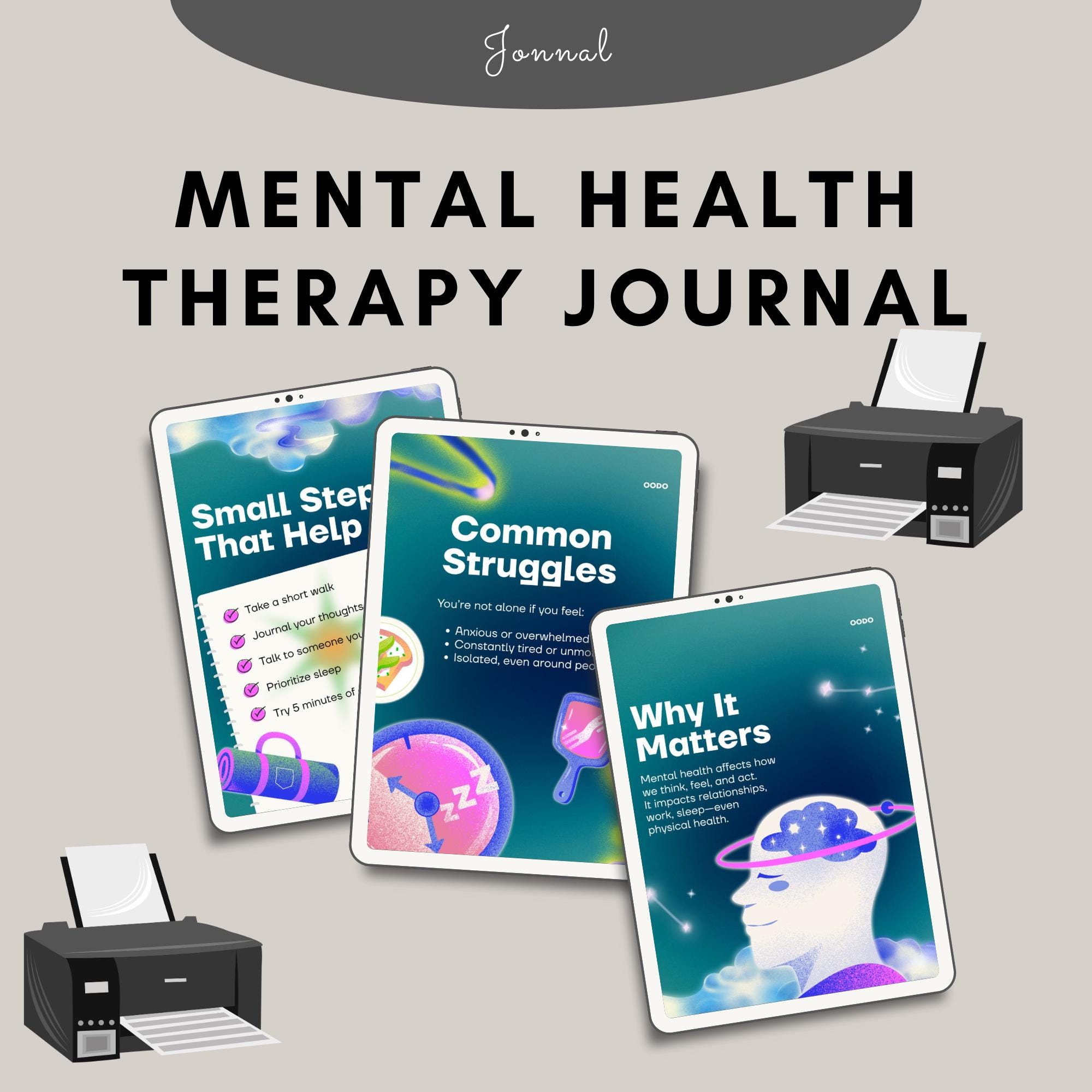 Mental Health Therapy Journal Printable, Self-care Reflection PDF ...