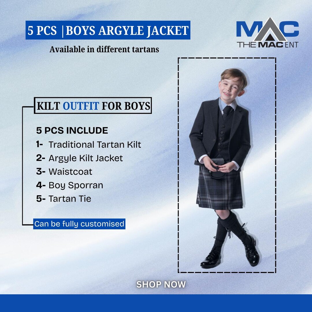 5 Pcs Kilt Set for Kids | Traditional Highland Kilt in Various Tartans ...