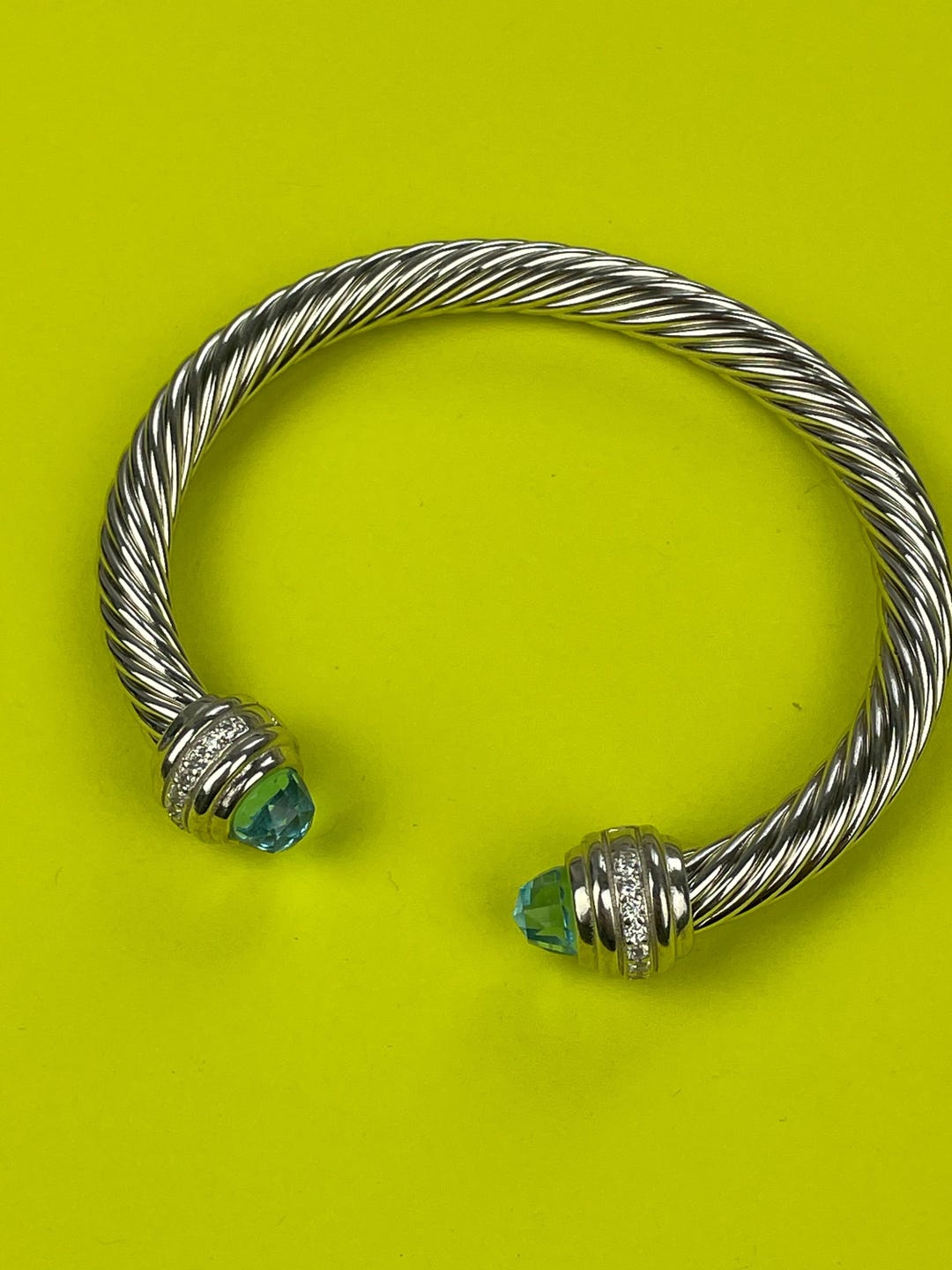 David Yurman Silver Twisted Cable Blue Topaz Cuff Bracelet - Etsy