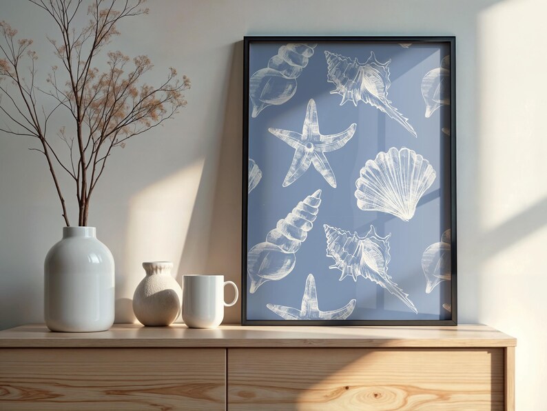 Seashell Starfish Pattern: Coastal Nautical Fabric, Scrapbooking ...