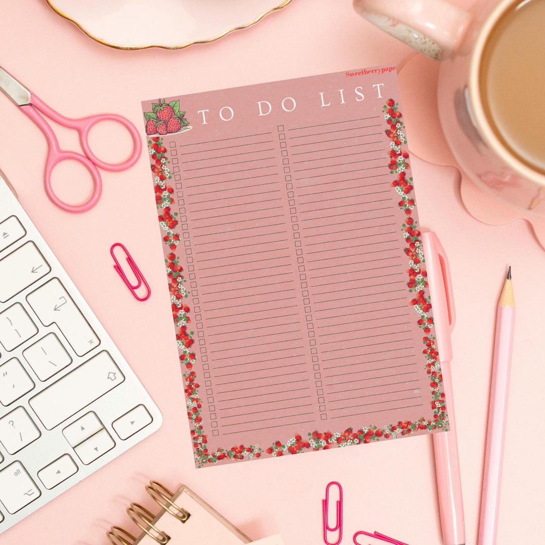 Strawberry to Do List Notepad Pink Strawberry Notepad Writing Pad to Do ...