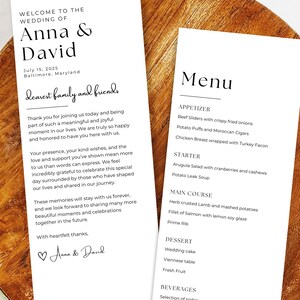 Wedding Thank You Note and Menu, Reception Dinner Menu Template ...