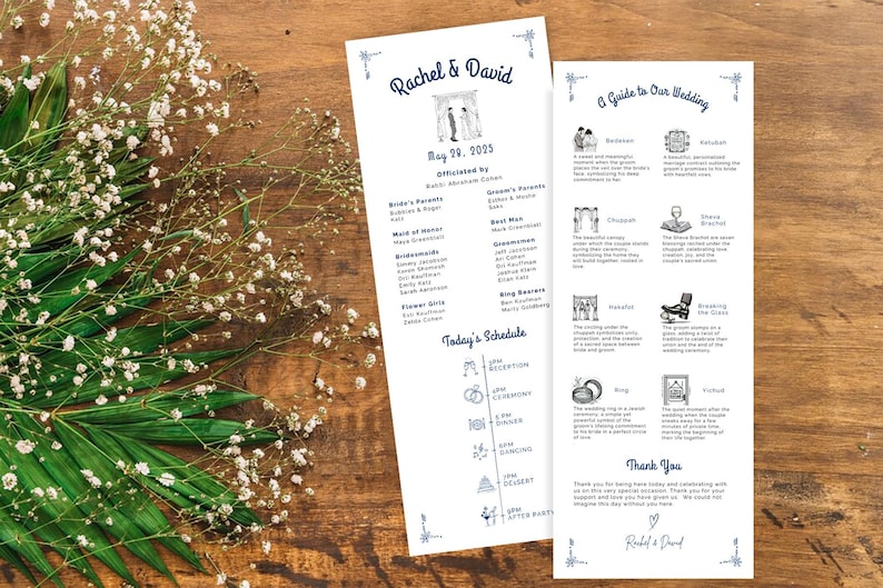Wedding Program and Schedule, Jewish Wedding Program, Order of Service ...