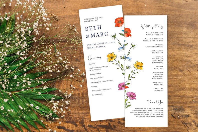 Wildflower Program Template, Garden Wedding Day Timeline, Wildflower ...