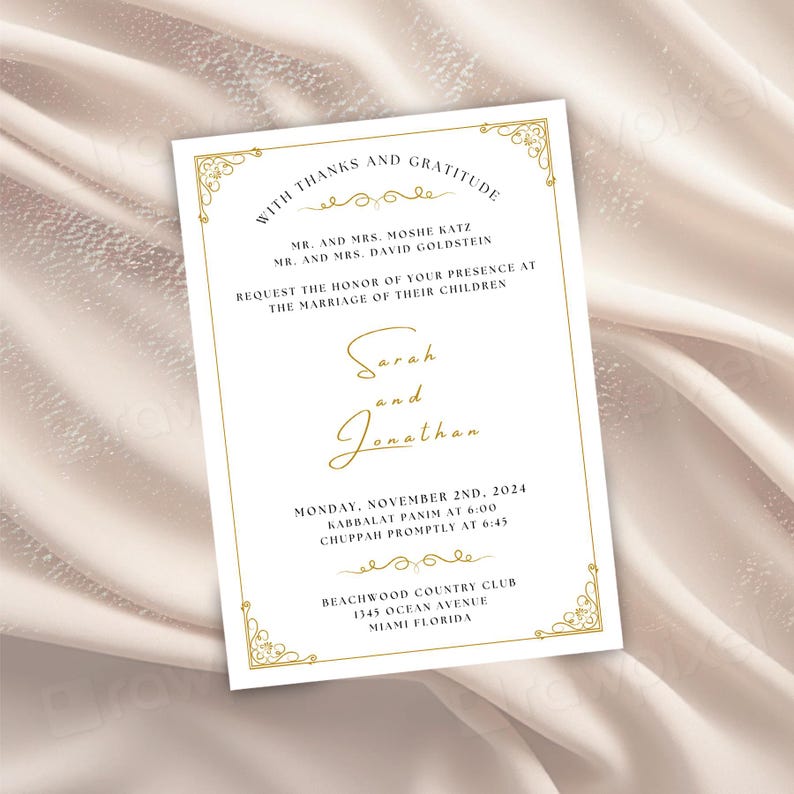 Gold Frame Wedding Invitation Template, Minimalist Editable Invite ...