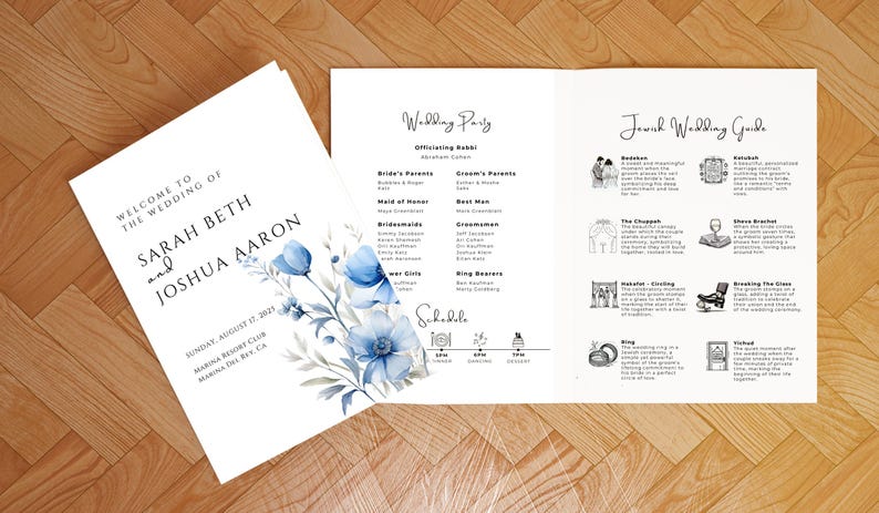 Bi-fold Wedding Program, Infographic Ceremony Template, Minimalist ...