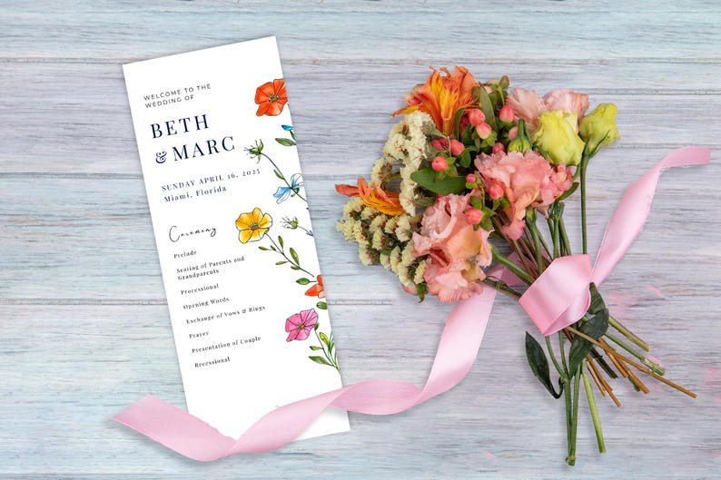 Wildflower Program Template, Garden Wedding Day Timeline, Wildflower ...