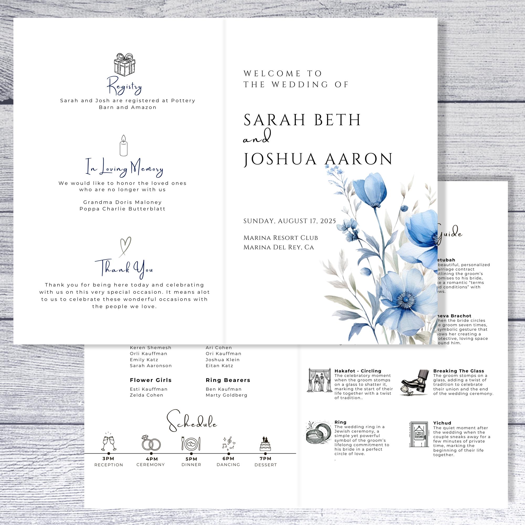 Bi-fold Wedding Program, Infographic Ceremony Template, Minimalist ...