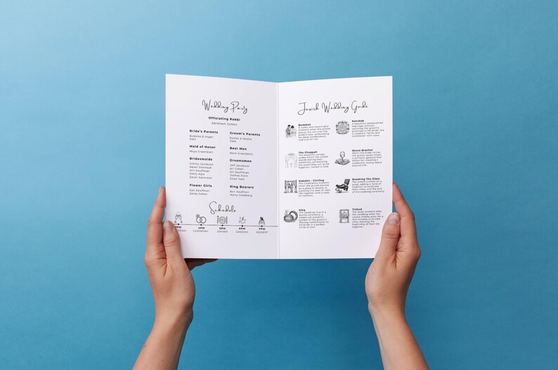 Bi-fold Wedding Program, Infographic Ceremony Template, Minimalist Illustrated Bifold, Editable ...