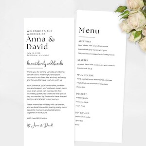 Wedding Thank You Note and Menu, Reception Dinner Menu Template ...