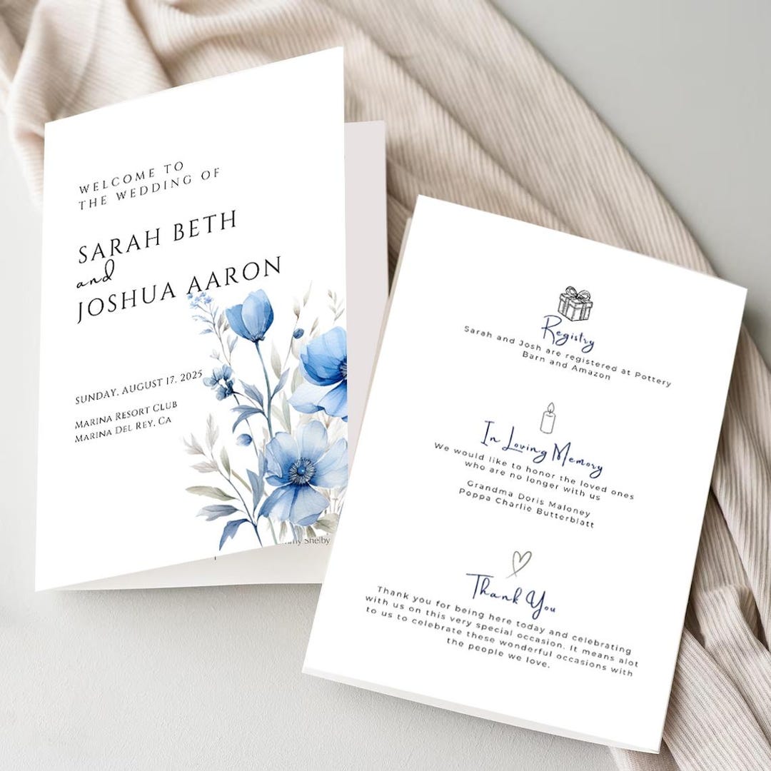 Bi-fold Wedding Program, Infographic Ceremony Template, Minimalist ...