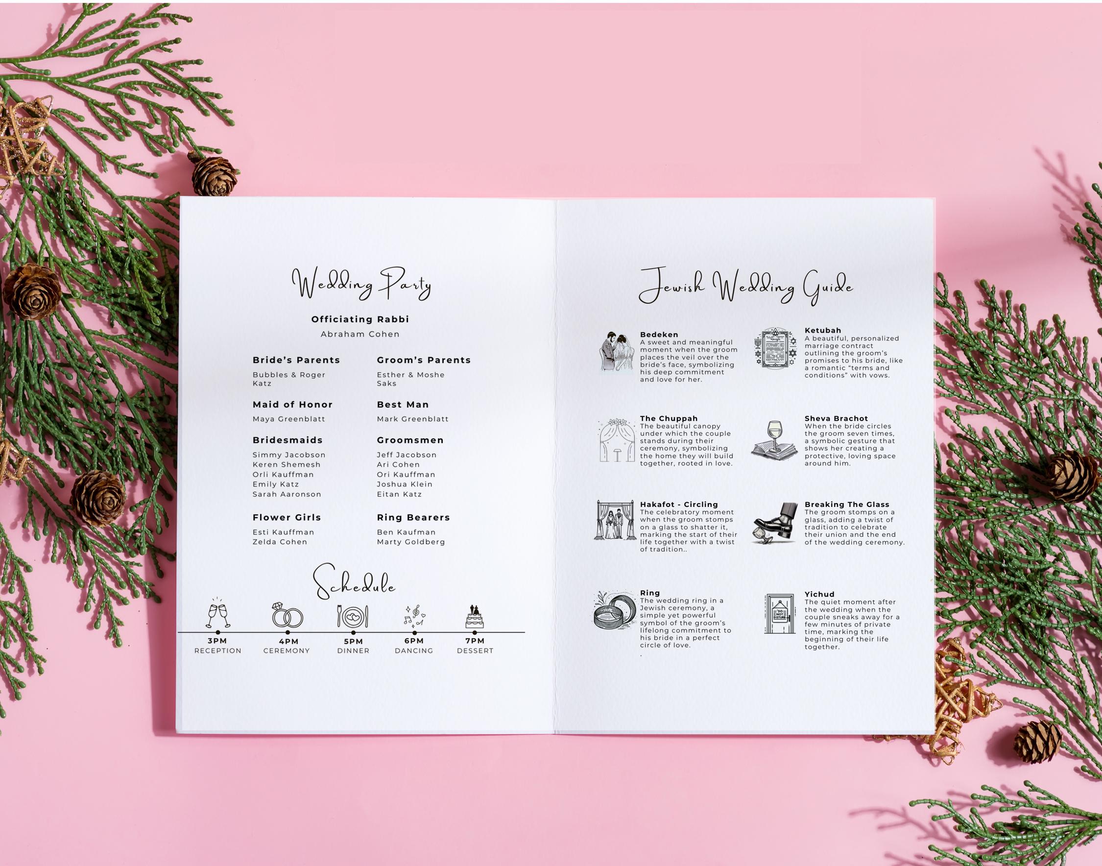 Bi-fold Wedding Program, Infographic Ceremony Template, Minimalist ...