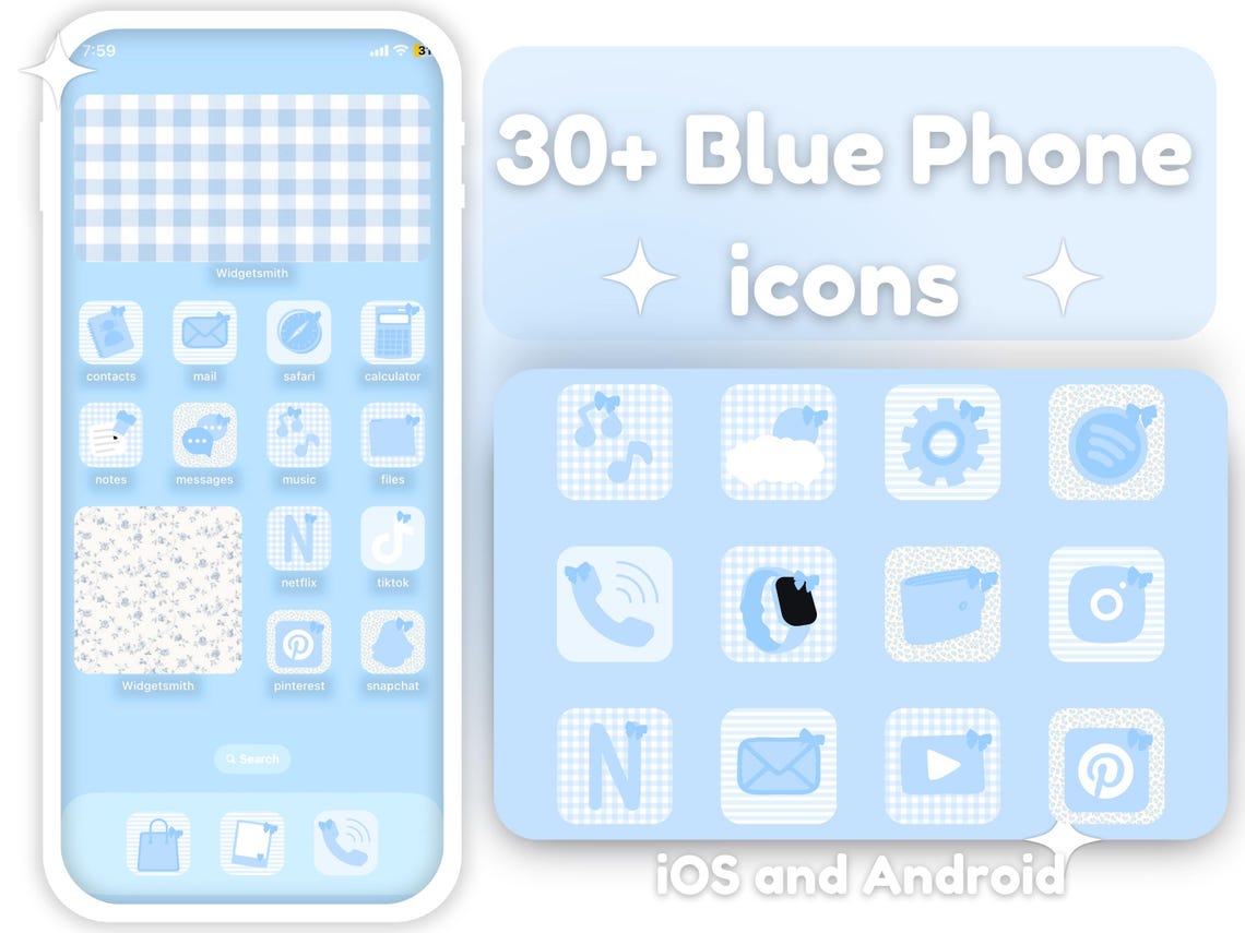 Beautiful Blue | Phone App Icons | Ios and Android | Blue | - Etsy