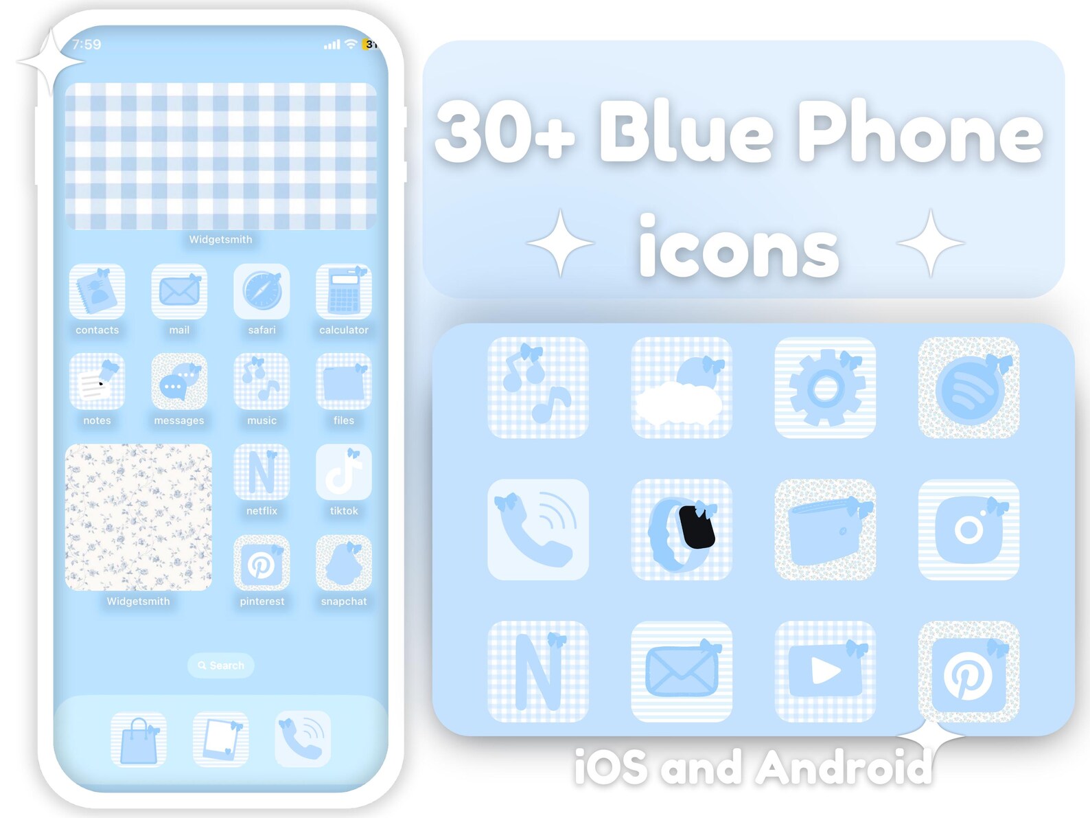 Beautiful Blue | Phone App Icons | Ios and Android | Blue | - Etsy