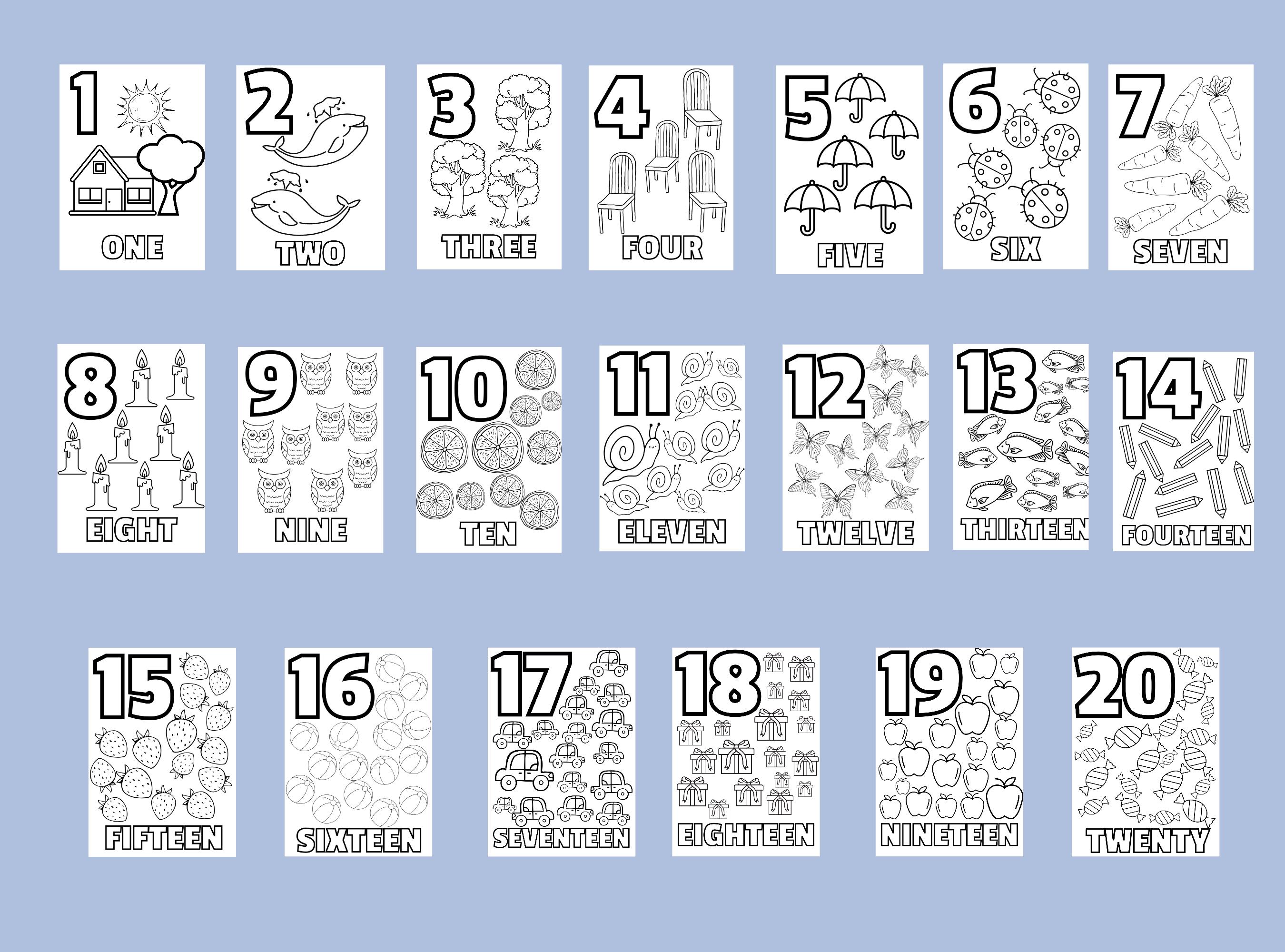 Learn Numbers by Coloring: 1-20 Preschool Printable (PDF), Instant ...