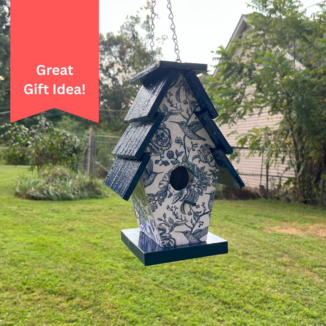 Handmade Blue Floral Hummingbird Pattern Decoupage Birdhouse: Reclaimed ...