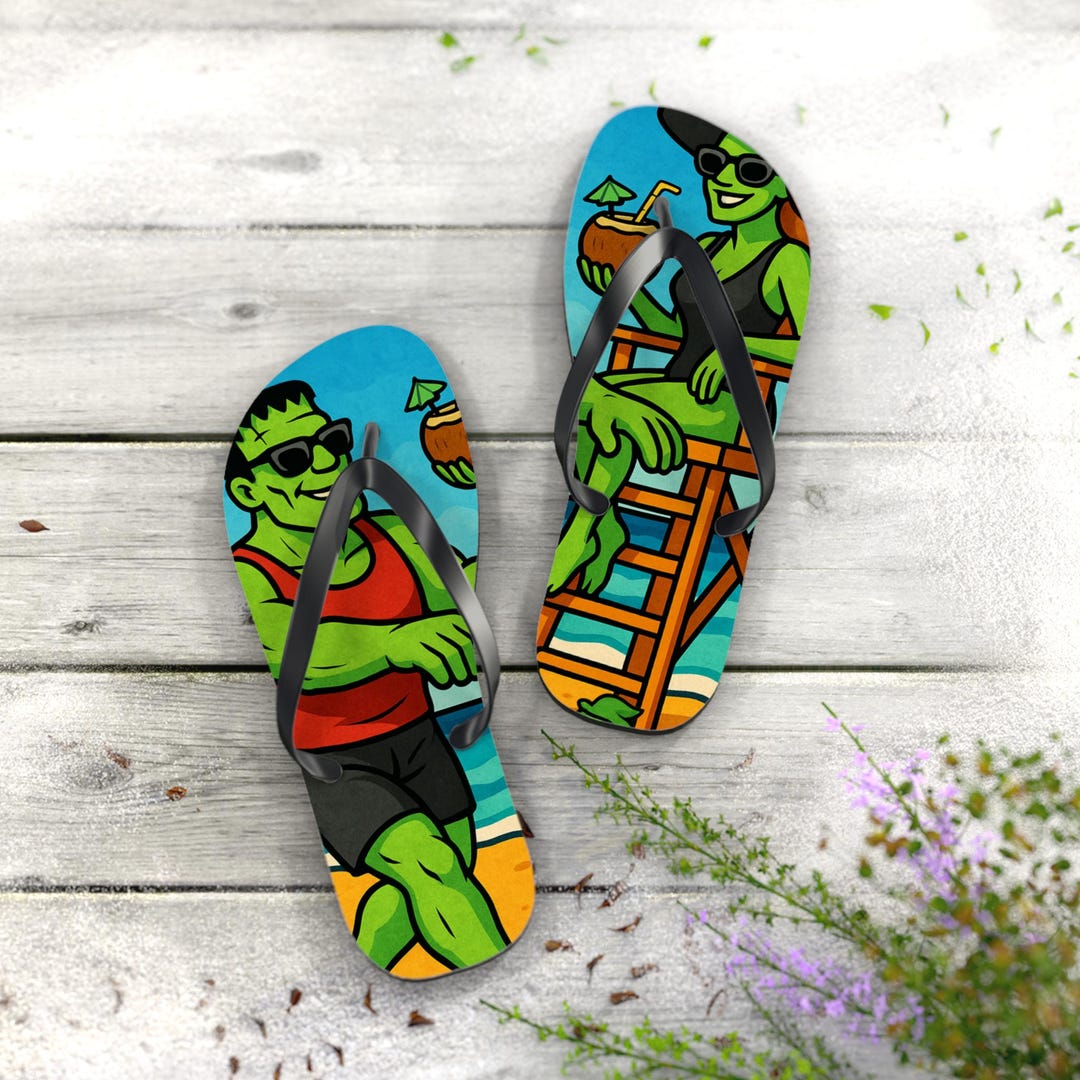 Monster Themed Flip Flops Vibrant Summer Beach Sandals Pool Party Shoes ...