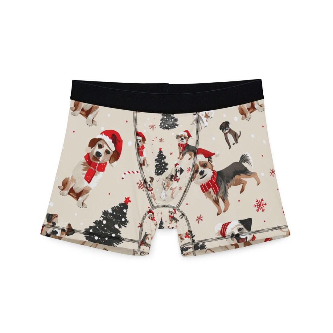 Christmas Dog Boxer Briefs, Festive Puppies All-over Print Men's Boxers ...