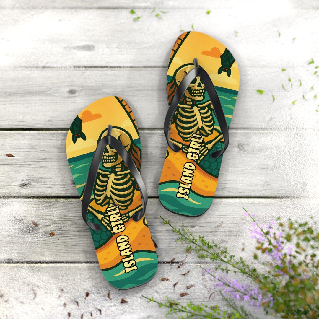 Skull Design Flip Flops: Island Girl Beach Vibes Summer Sandals - Etsy