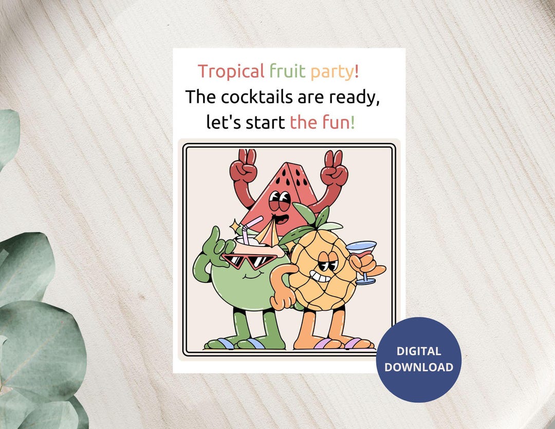 Fun Fruit Cocktail Card | Tropical Drink Digital Art Summer Vibes ...