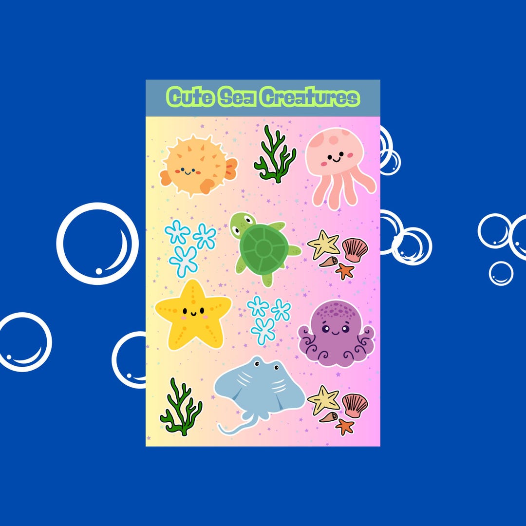 Cute Sea Creature Sticker Pack - Etsy