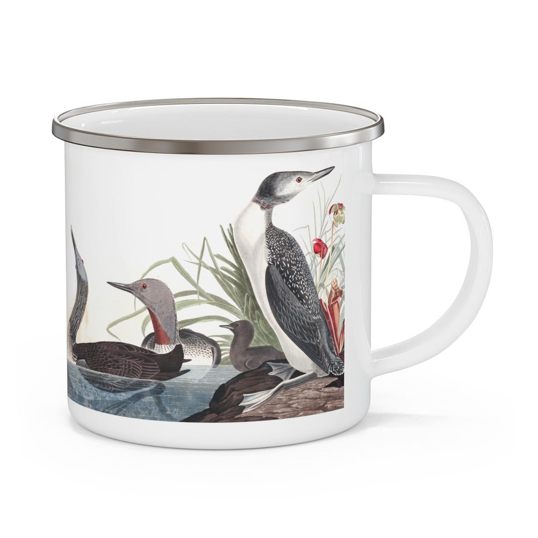 Wildlife Enamel Camping Mug With Vintage Loon Design, Red-throated Loon ...