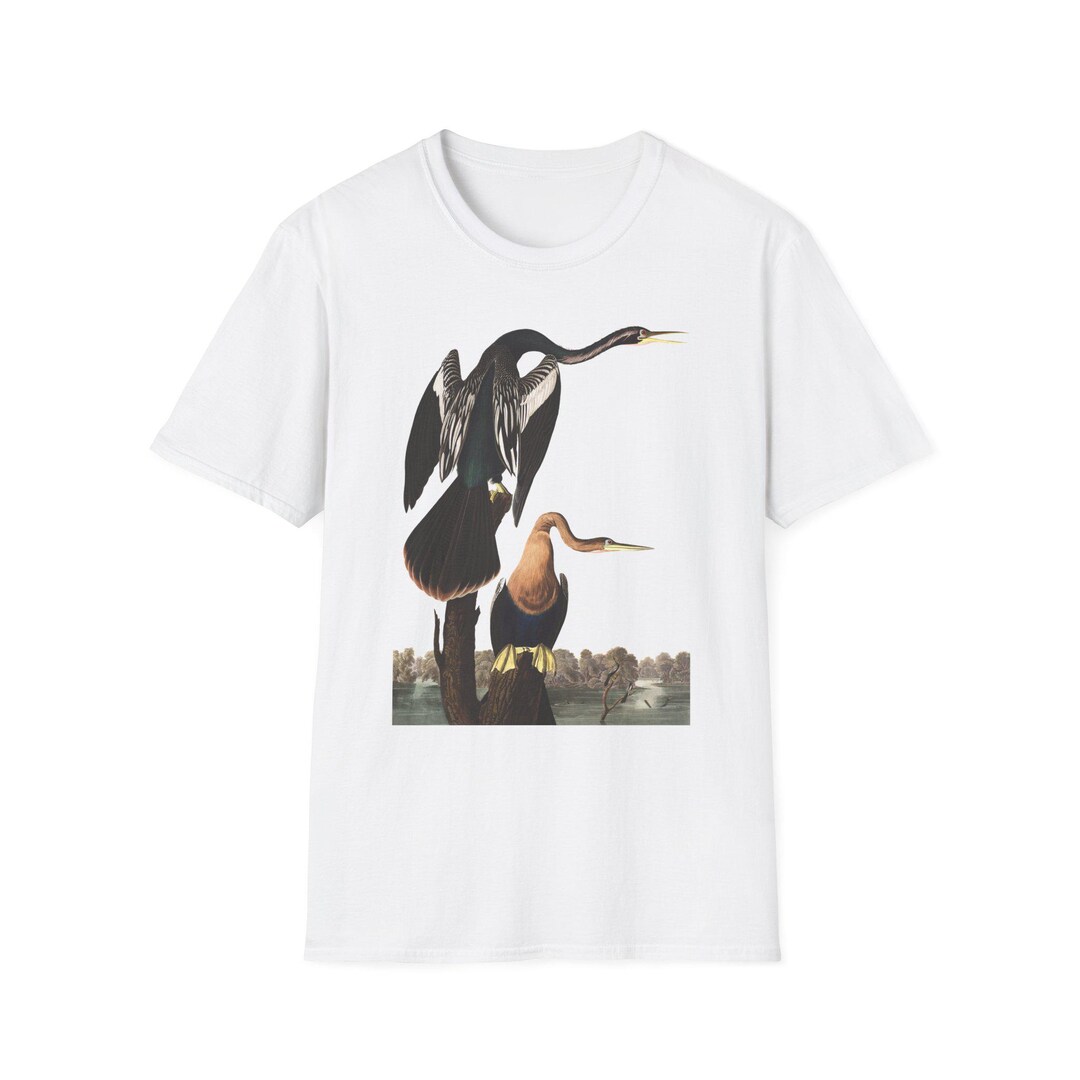 Anhinga Bird Print T-shirt, Audubon Bird Print Softstyle Cotton T-shirt ...