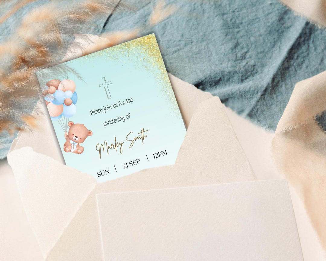 Boys Christening Invitation | Boy Baptism Invite | A6 Printable Digital ...