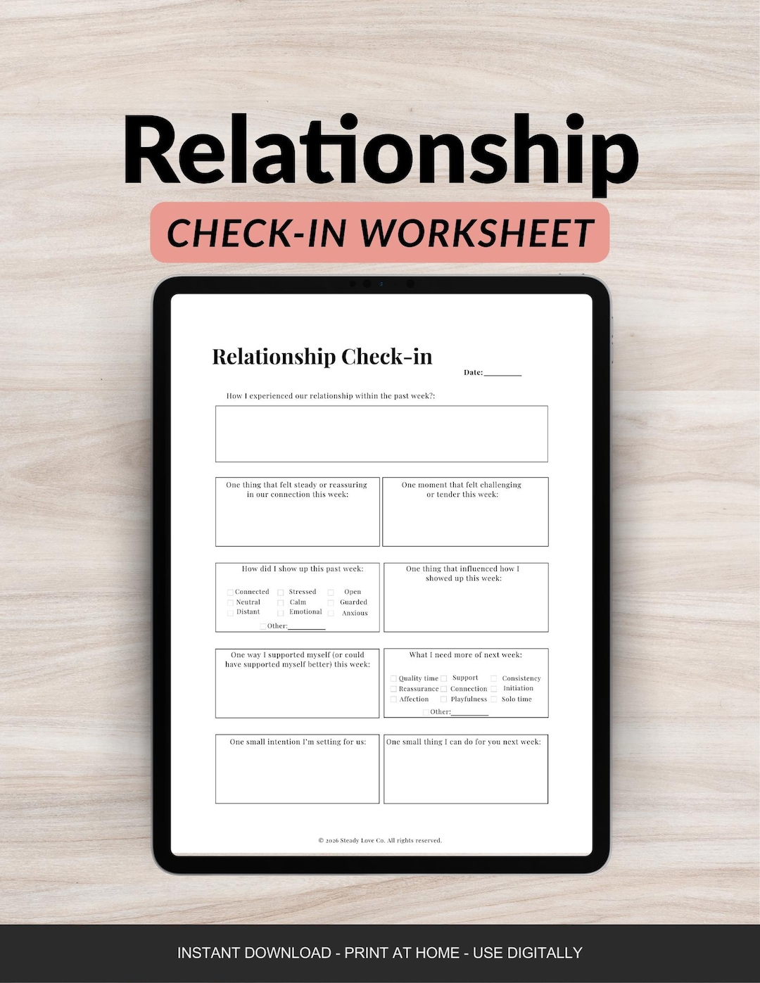Weekly Relationship Check-in Printable | Couples Communication ...