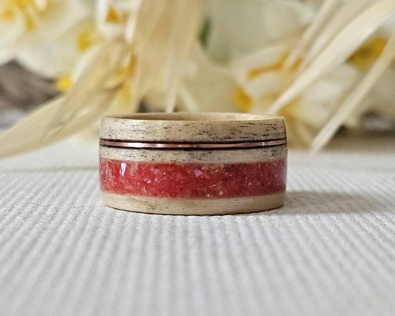 35th Wedding Anniversary Gift. Red Coral Bentwood Ring. Unusual Wooden ...