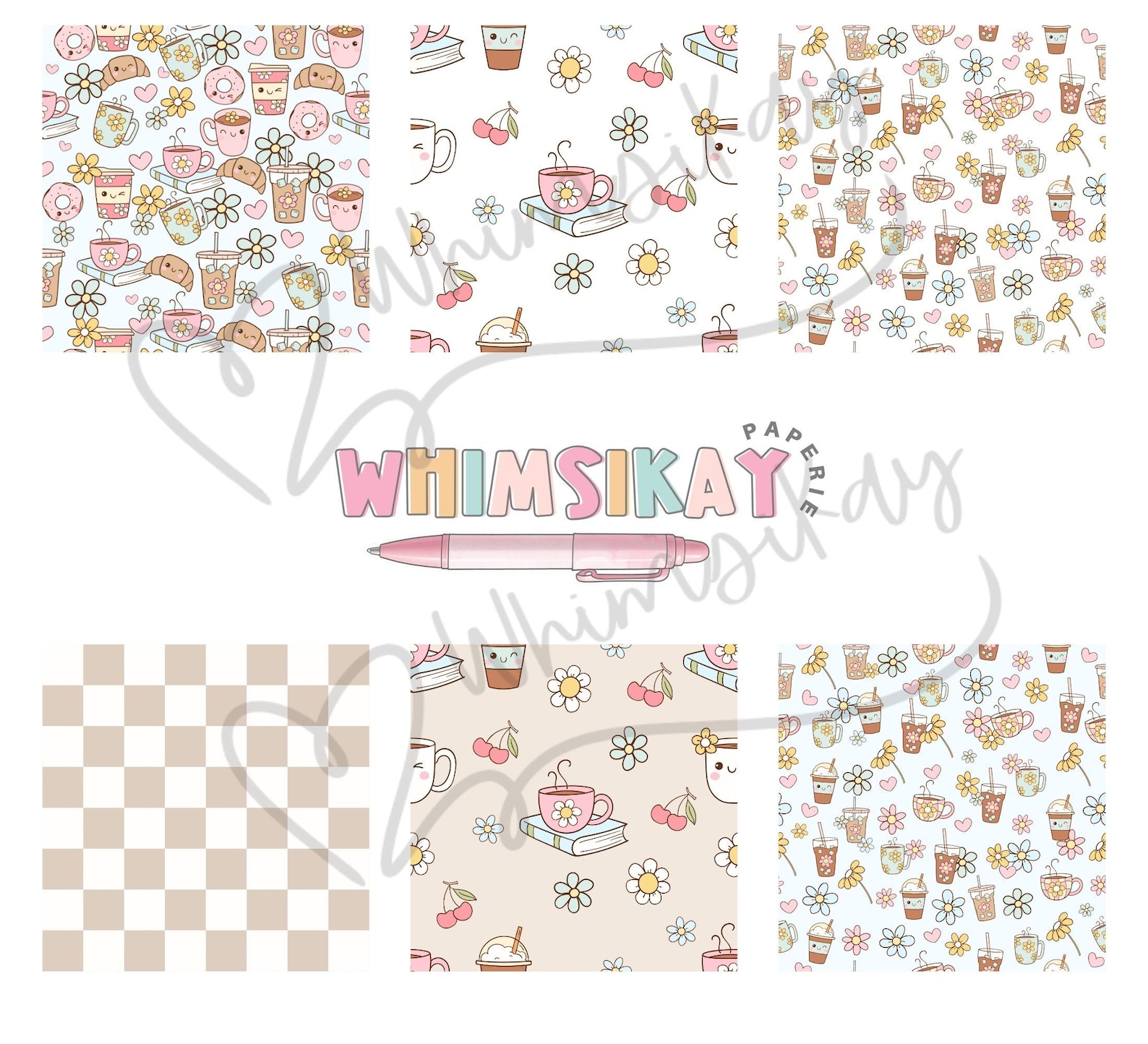 Coffee Themed Paper | Girly Coffee Digital PATTERN | Seamless Coffee ...