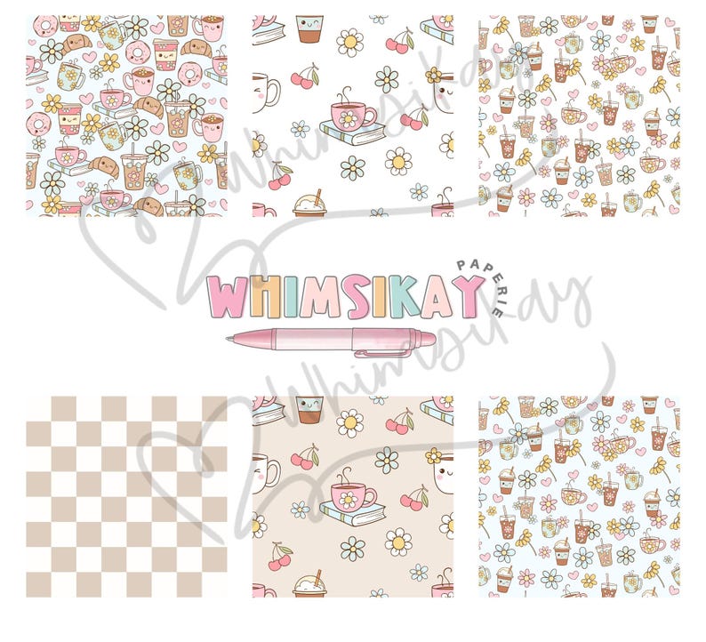 Coffee Themed Paper | Girly Coffee Digital PATTERN | Seamless Coffee ...