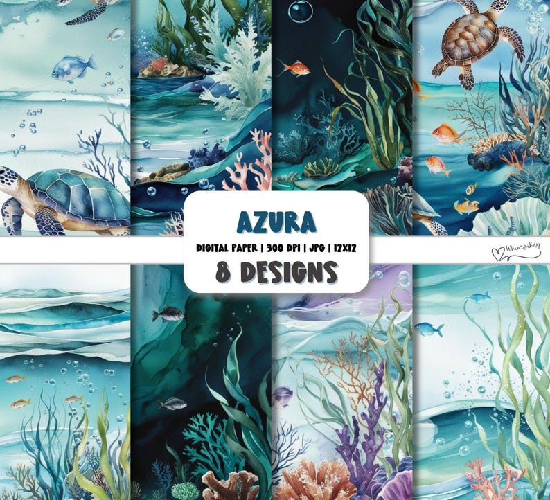 Underwater Ocean Scene Digital Paper | Deep Sea Watercolor Under the ...