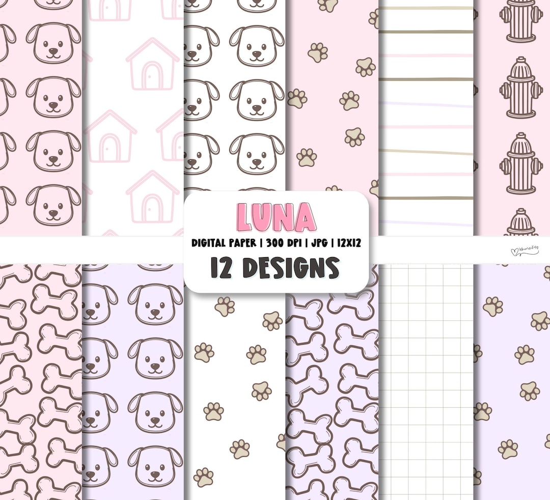 Pink Dog Themed Digital Printable Paper | Dog Puppy Digital Paper ...