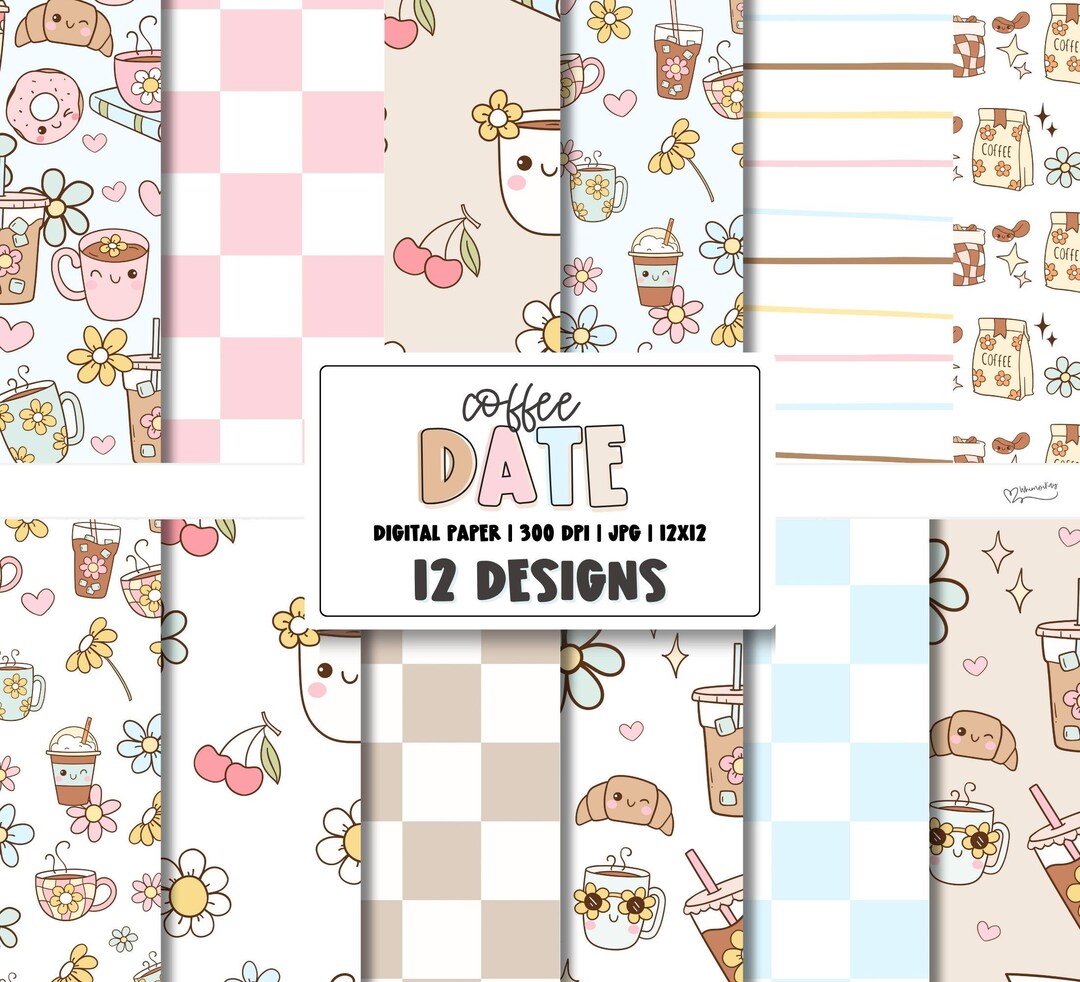 Coffee Themed Paper | Girly Coffee Digital PATTERN | Seamless Coffee ...