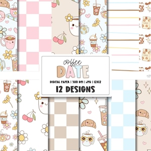 Coffee Themed Paper | Girly Coffee Digital PATTERN | Seamless Coffee ...