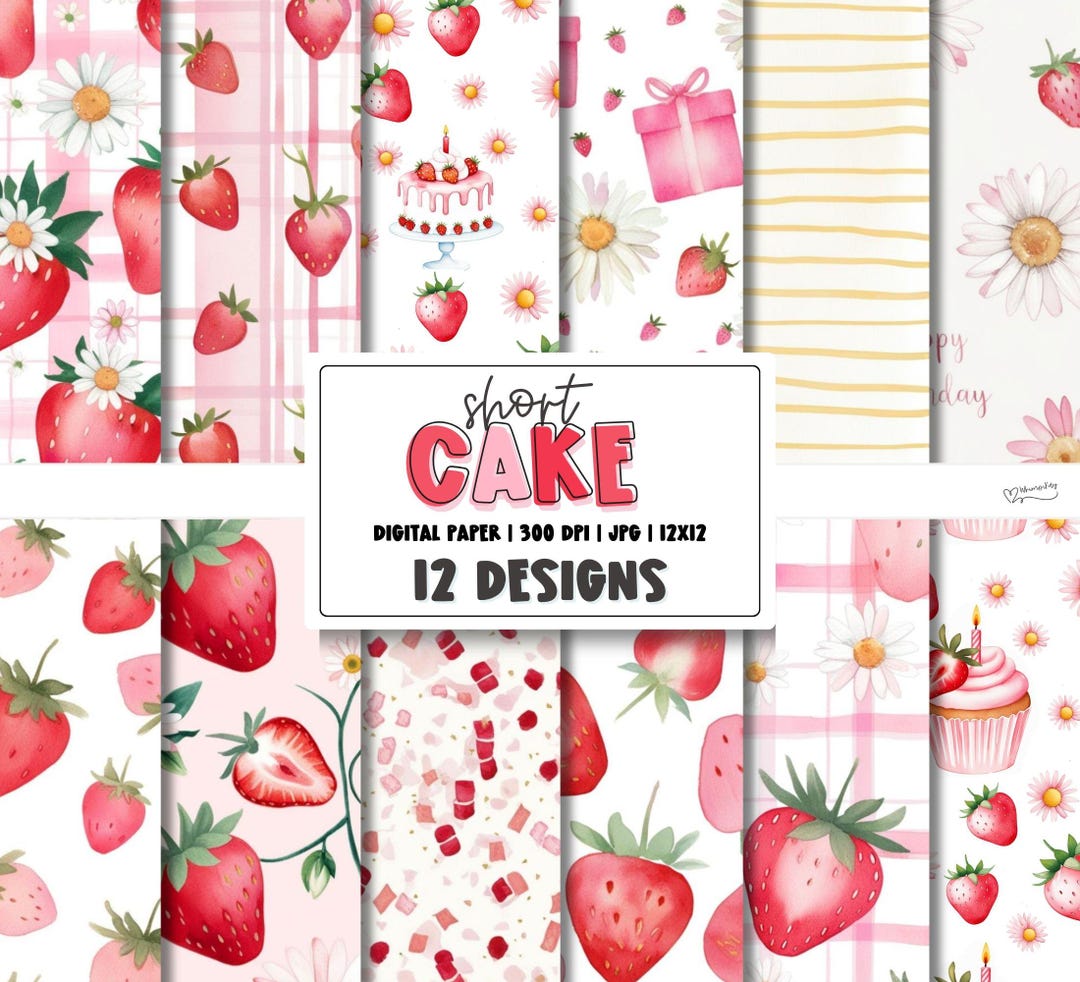 Strawberry Birthday Scrapbook Paper| Strawberry Cupcakes | 2 Sweet ...