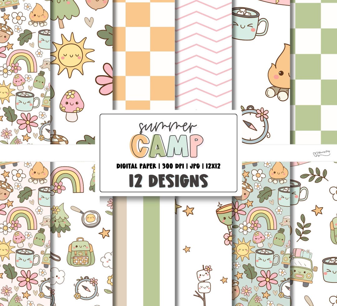 Summer Camping Paper | Coquette Camping Pattern | Girly Camping Pattern ...