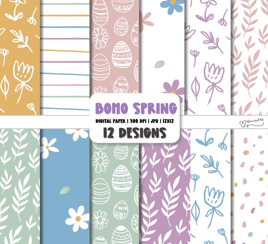 Boho Spring Paper | Easter Digital Paper | Spring Scrapbook Paper Pack ...